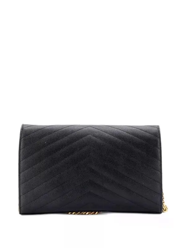 Saint Laurent Classic Monogram Wallet On Chain Matelasse Chevron Leather Medium Crossbody Bag