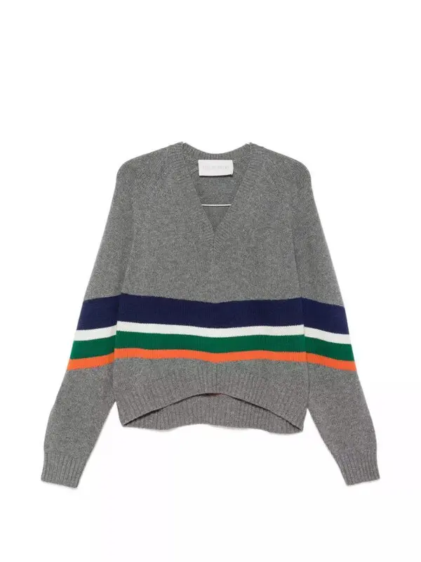 CIRCUS HOTEL Striped V-neck Sweater - Grey