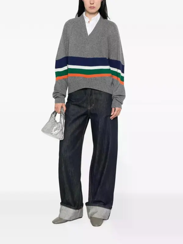CIRCUS HOTEL Striped V-neck Sweater