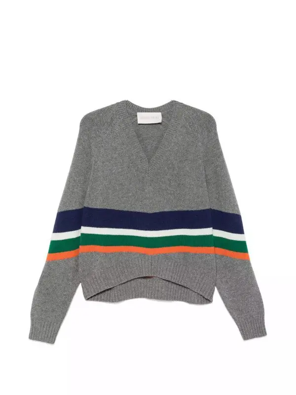 CIRCUS HOTEL V-neck Striped Sweater - Grey