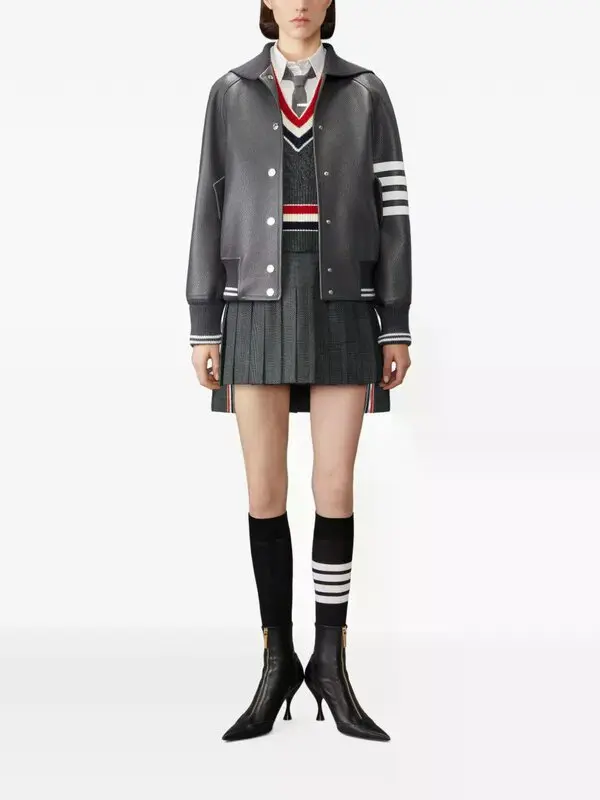 Thom Browne Leather 4-bar Oversized Blouson Jacke - Grey