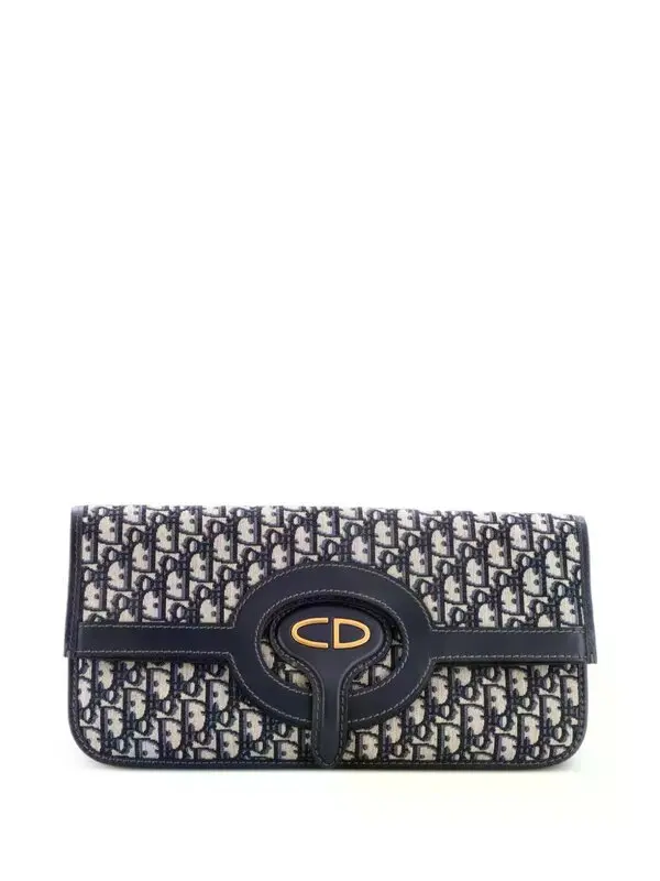 Dior Fold Over Oblique Canvas Clutch Bag - Blue