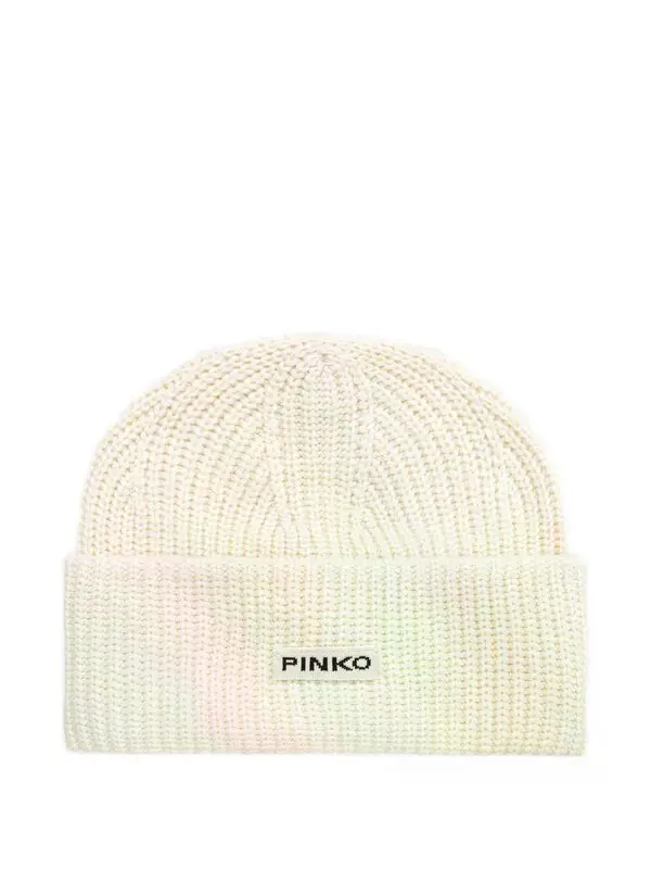 Pinko Logo-patch Ribbed-knit Beanie Hat - Neutrals