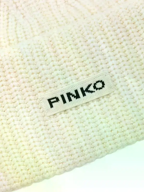 Pinko Logo-patch Ribbed-knit Beanie Hat