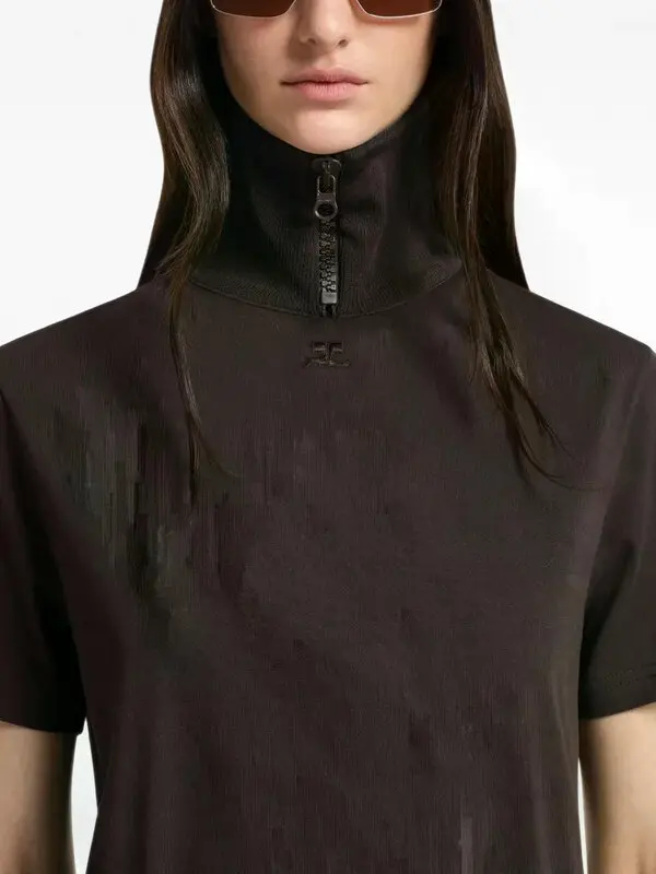 COURREGES Zip-neck Ribbed-collar T-shirt
