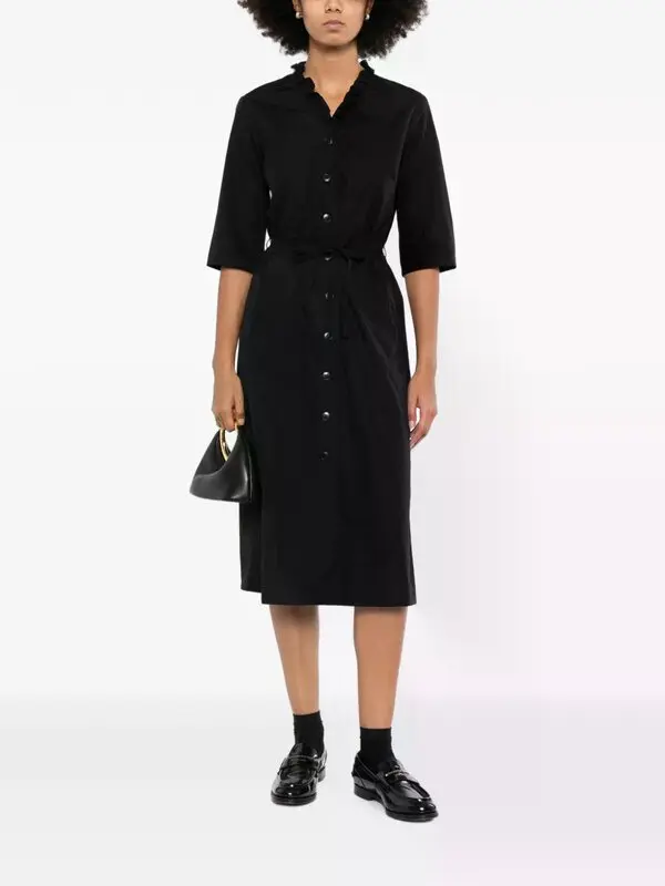 AGNES B. Ruffled-trim Belted Dress - Black