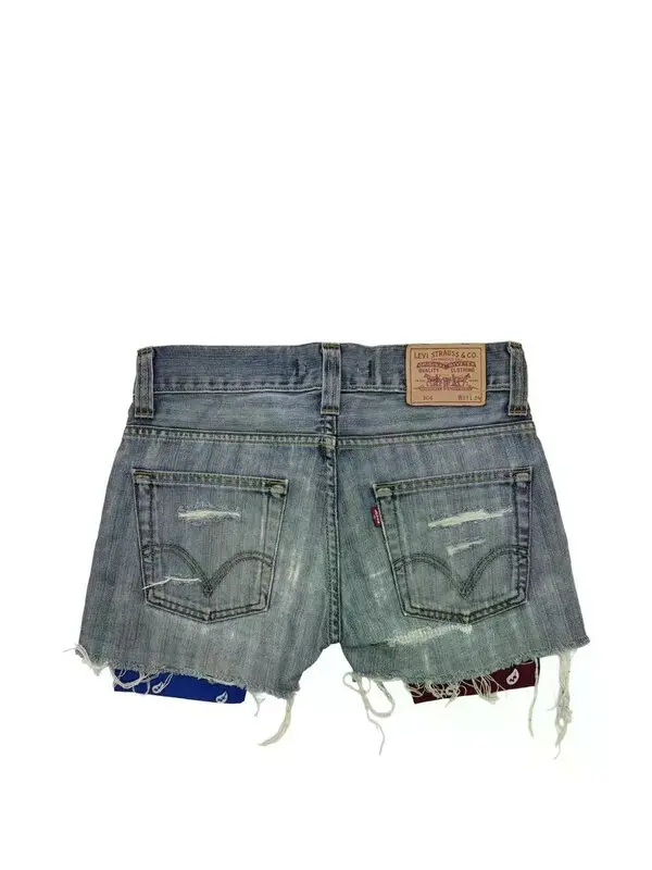 HTC LOS ANGELES Distressed Bandana-insert Shorts - Blue