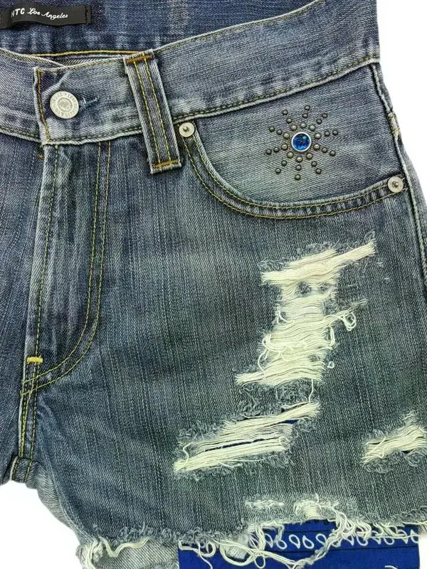 HTC LOS ANGELES Distressed Bandana-insert Shorts