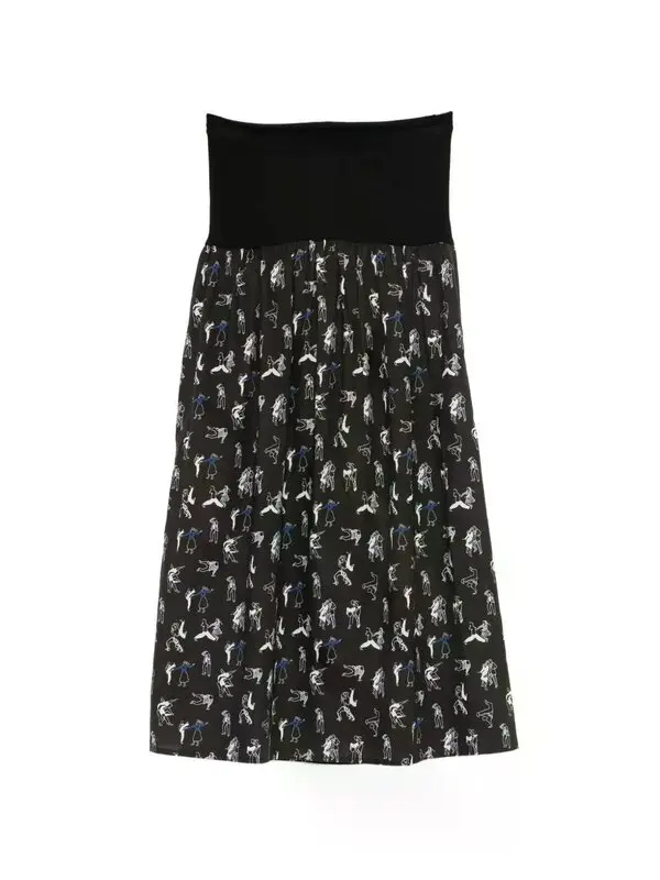 AGNES B. Dancing Graphic Print Pleated Skirt - Black