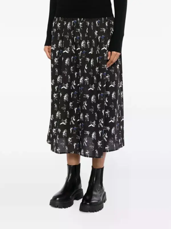 AGNES B. Dancing Graphic Print Pleated Skirt
