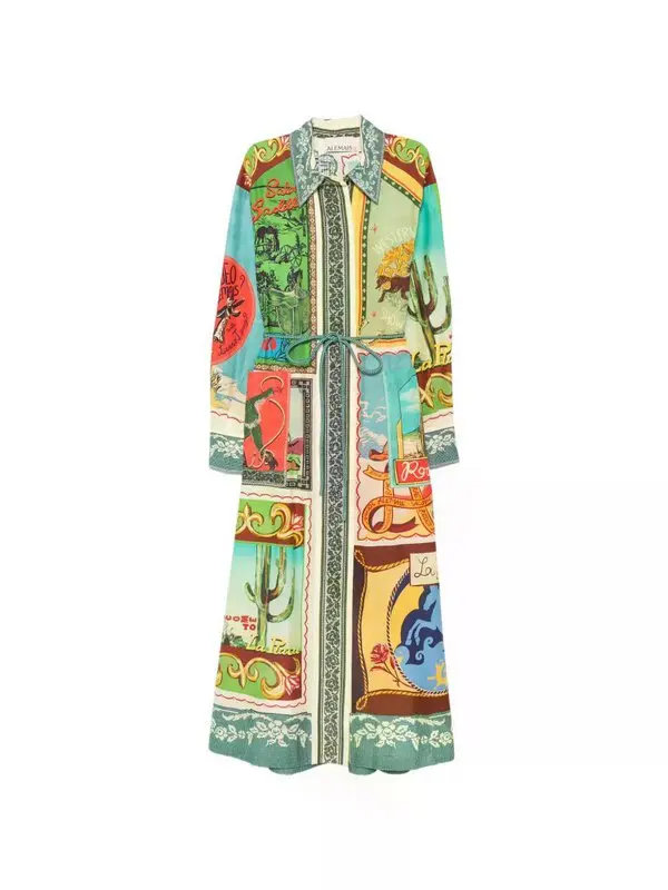 ALEMAIS Graphic Print Belted Maxi Dress - Green