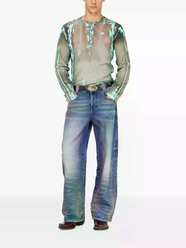 DIESEL® Grandad T-shirt In Cracked Leather-effect Jersey - Grey