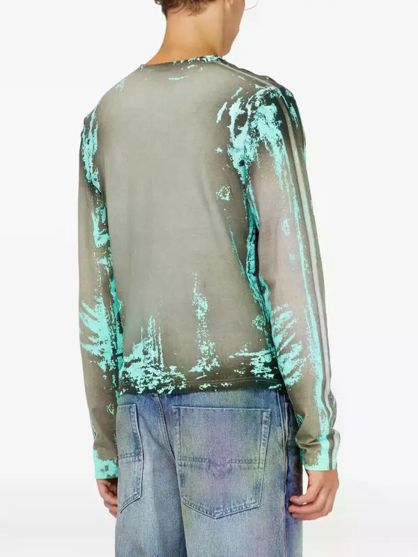 DIESEL® Grandad T-shirt In Cracked Leather-effect Jersey - Grey