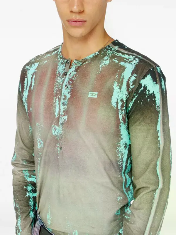 DIESEL® Grandad T-shirt In Cracked Leather-effect Jersey - Grey