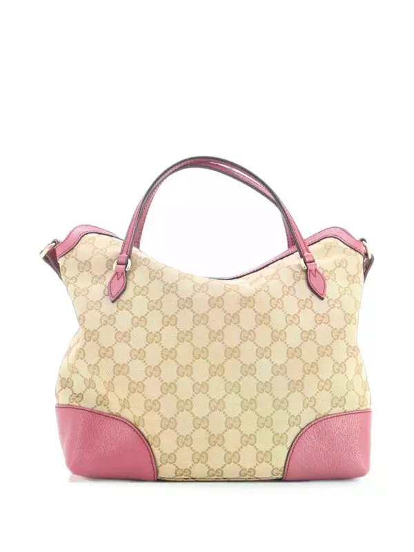 Gucci Bree Convertible Top Handle Bag Gg Canvas With Leather Medium Tote Bag