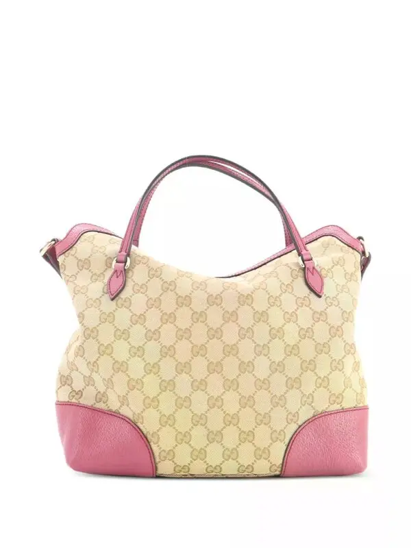 Gucci Bree Convertible Top Handle Bag Gg Canvas With Leather Medium Tote Bag