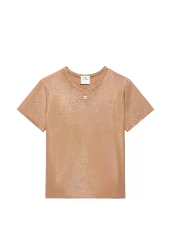 COURREGES Vinyl Logo Embroidered T-shirt - Neutrals
