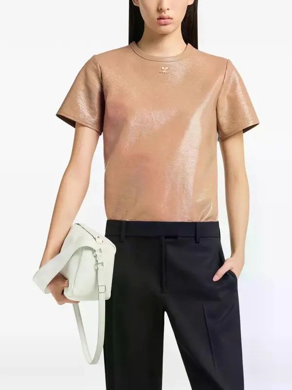 COURREGES Vinyl Logo Embroidered T-shirt - Neutrals