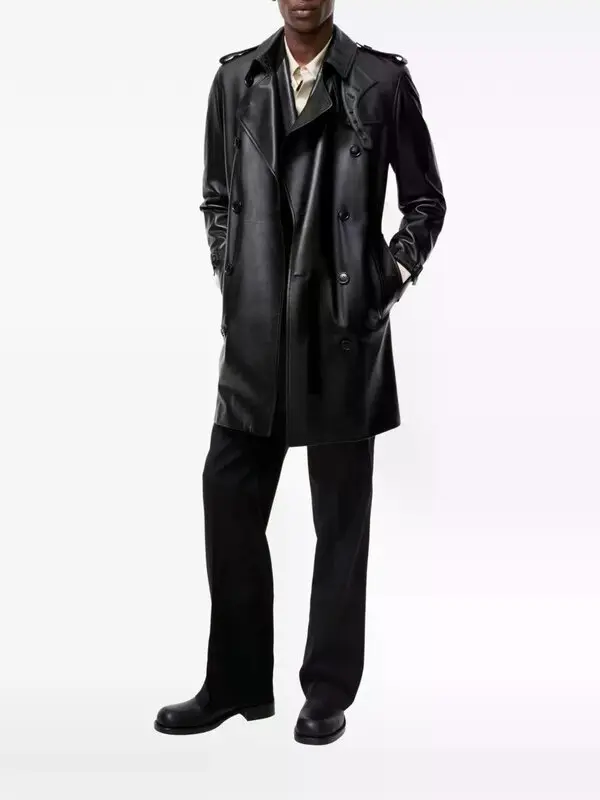 Burberry Mid-length Leather Kensington Trench Coat - Black