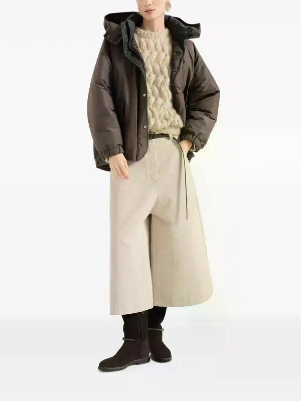 Brunello Cucinelli Techno Cotton Taffeta Outerwear Jacket With Detachable Knit Hood - Brown
