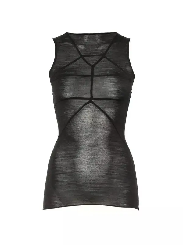 Rick Owens Sheer Panelled Boat Neck Sleeveless Top - Black
