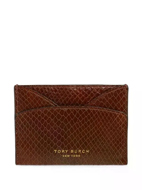 Tory Burch Romy Snake-embossed Flat Card Case - Brown