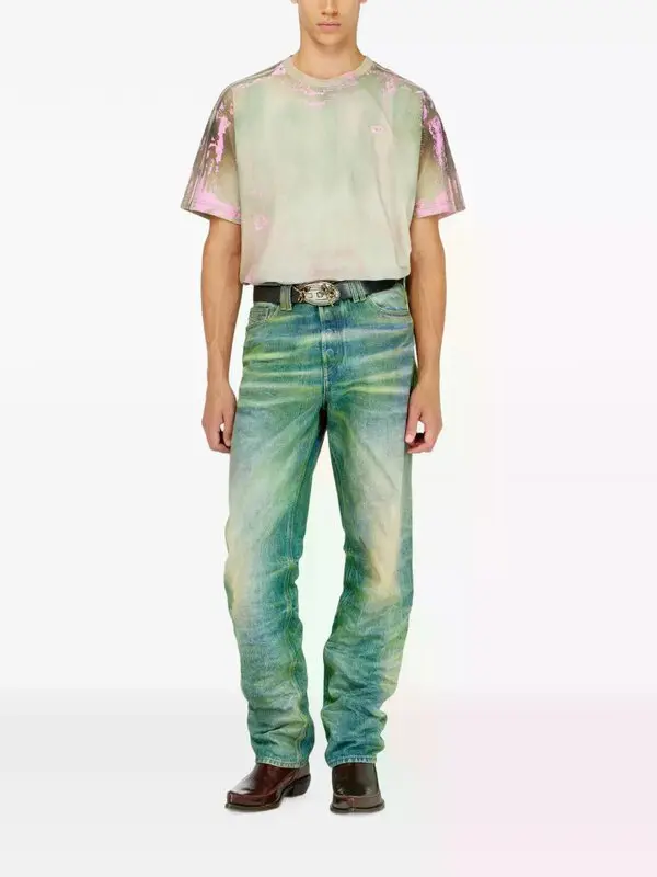 DIESEL® T-shirt In Cracked Leather-effect Jersey - Neutrals