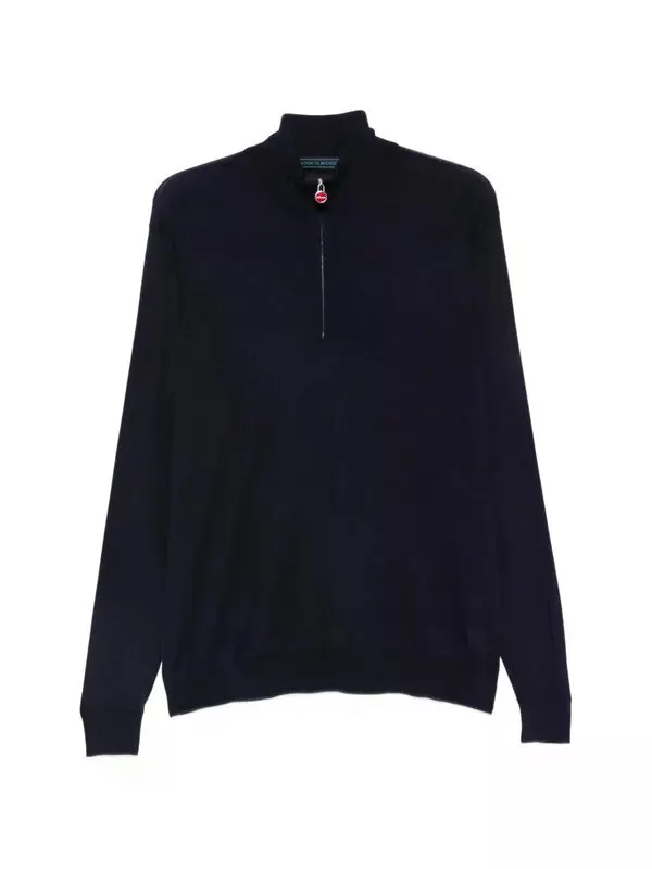 Kiton Quarter-zip Mock Neck Fine Knit Sweater - Blue