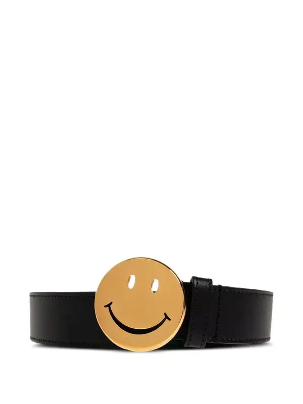 Moschino Smiley Buckle Leather Belt - Black