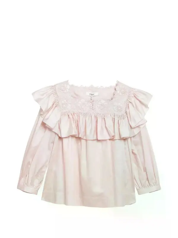 Chloé Ruffled Lace-trim Blouse - Pink