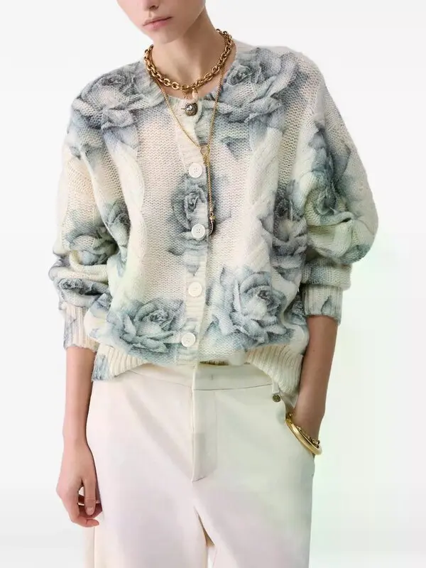 Liu Jo Wool Cardigan With Rose Print