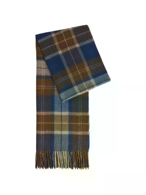 Barbour Brack Tartan-check Fringed Scarf - Blue