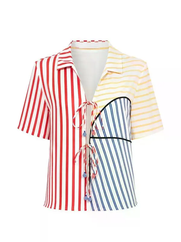Farm Rio Striped Tie-fastening Blouse - White