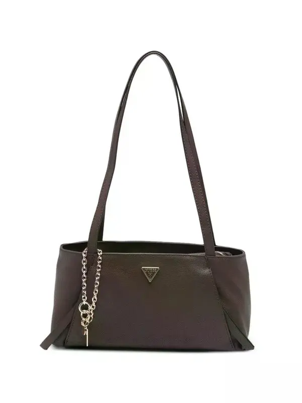 Guess Logo Plaque Pebbled Shoulder Bag - Brown