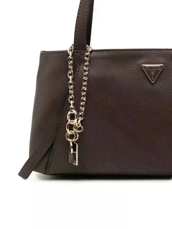 Guess Logo Plaque Pebbled Shoulder Bag - Brown