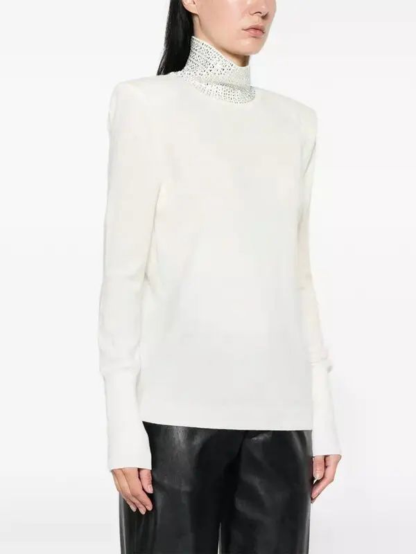 CIRCUS HOTEL Crystal-embellished Padded-shoulder High Neck Sweater