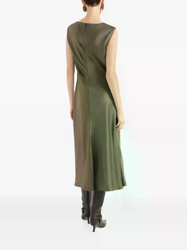 Brunello Cucinelli Satin-cady Flared Dress With Monili - Green