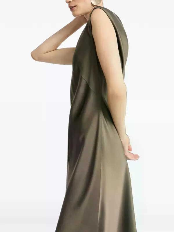 Brunello Cucinelli Satin-cady Flared Dress With Monili - Green