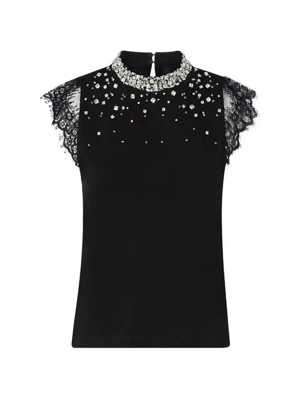 Liu Jo T-shirt With Lace And Rhinestones - Black