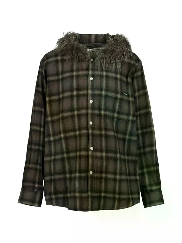 KAMIYA Faux-fur-trim Hooded Check Overshirt - Brown