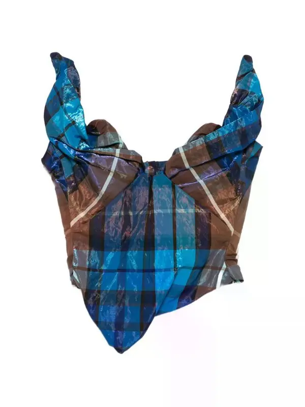 VIVIENNE WESTWOOD Tartan-print Draped Corset Top - Blue