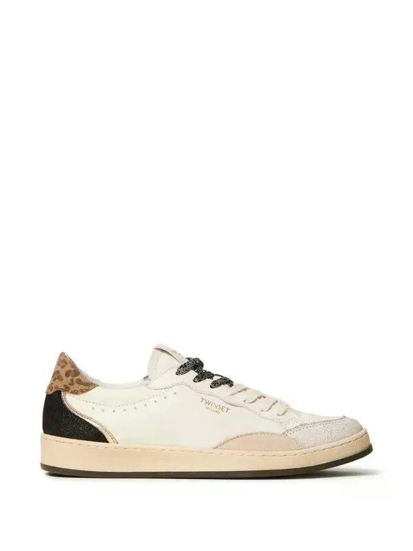 TWINSET Leather Trainers With Logo And Laminated Inserts