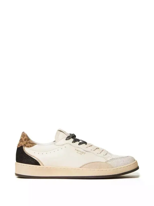 TWINSET Leather Trainers With Logo And Laminated Inserts