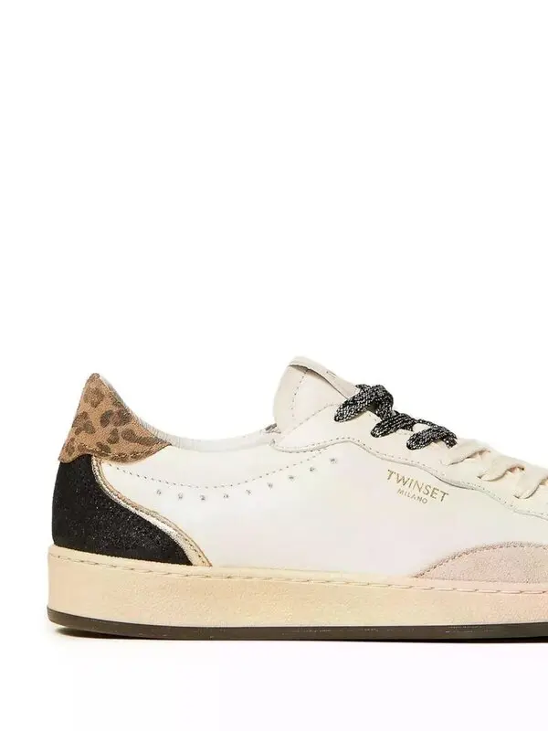 TWINSET Leather Trainers With Logo And Laminated Inserts - Neutrals