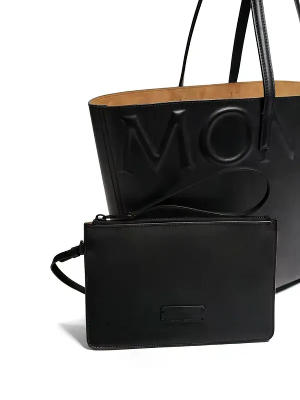 Moncler Small Debossed-logo Calf Leather Tote Bag - Black