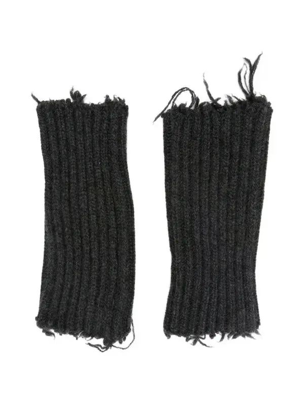 Isabel Benenato Distressed Ribbed-knit Fingerless Gloves - Grey