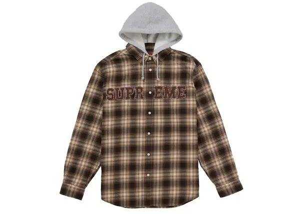 Supreme Applique Hooded Flannel Shirt - Brown