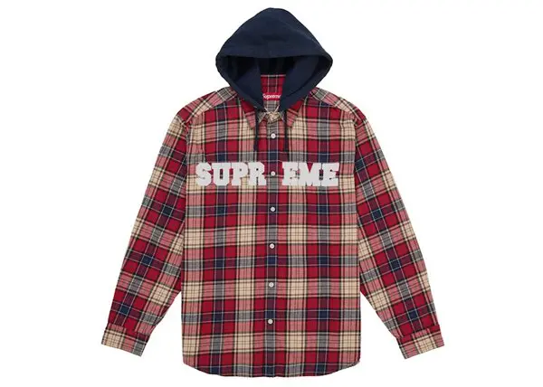 Supreme Applique Hooded Flannel Shirt - Red