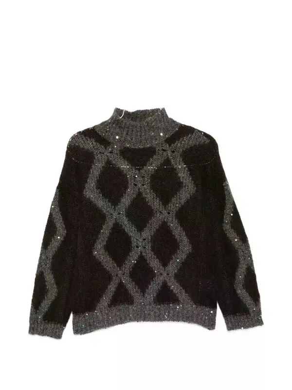 PANICALE Sequin-embellished Argyle Knit Mock Neck Sweater