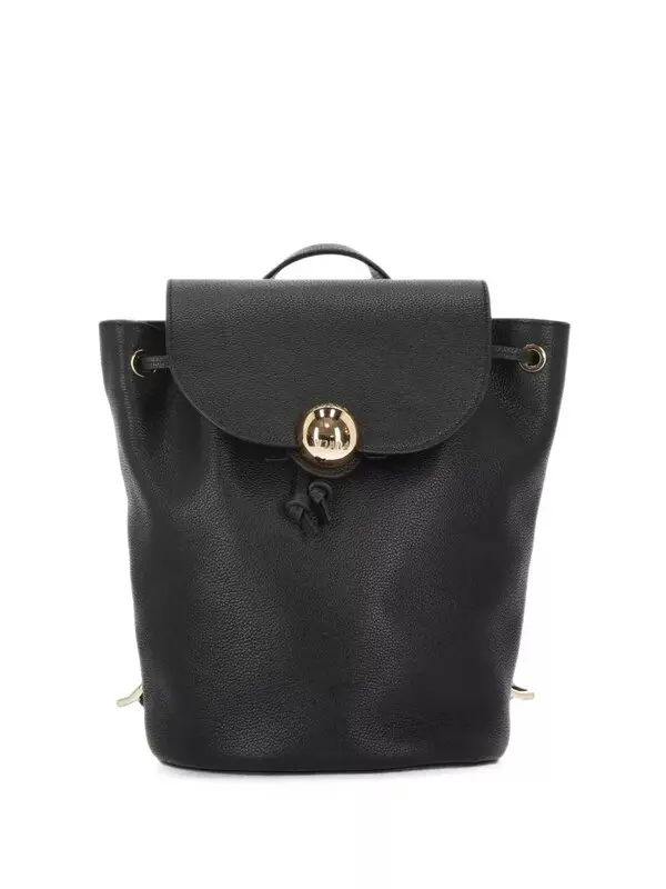 Furla Logo-plaque Pebbled Leather Backpack - Black